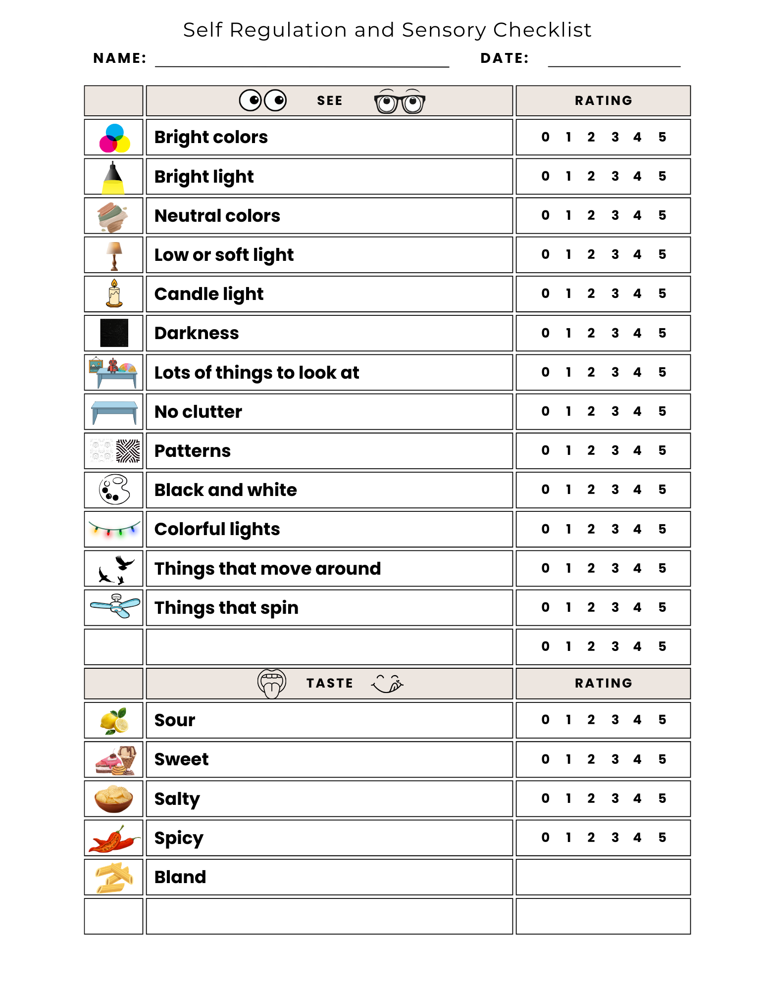 Sensory and Self Regulation Checklist – Little Lotus Therapy