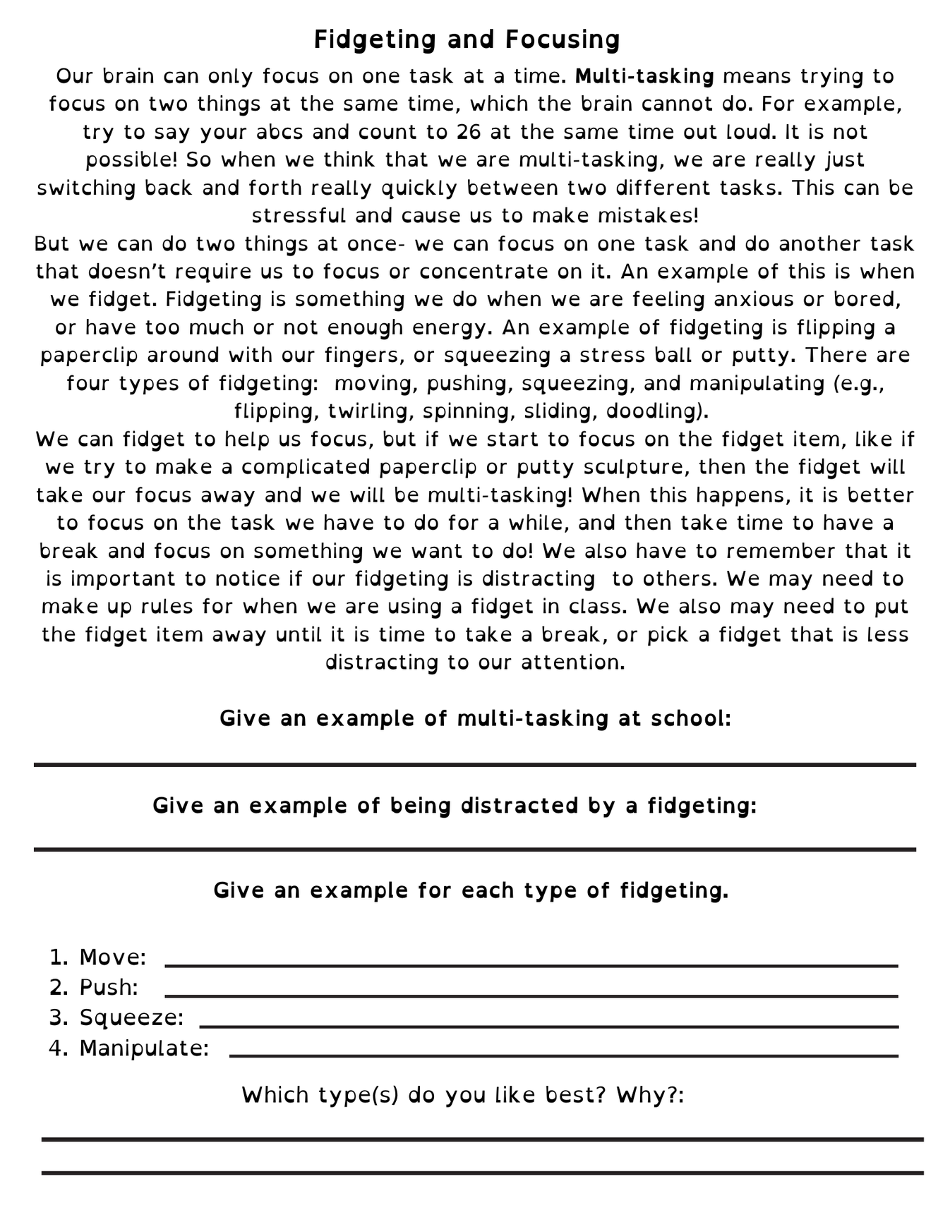 Focus, Being Present and Fidgeting Lesson – Little Lotus Therapy